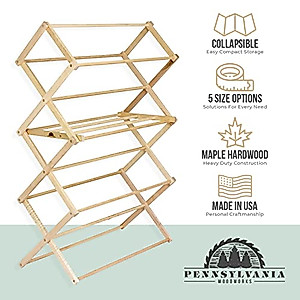 Pennsylvania Woodworks Clothes Drying Rack: Solid Maple Hardwood Laundry Rack for Bedding, Blankets, Towels & More, Heavy Duty, Folding Drying Rack Made in USA, No Assembly Needed, Extra Large