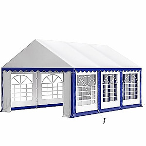 Sophia & William 16'x 20' Gazebo Party Tent White & Navy Blue, Outdoor Patio Wedding Event Camping Canopy Shade with 6 Removable Side Walls and Carry PE Bag, Heavy Duty Galvanized Steel Frame