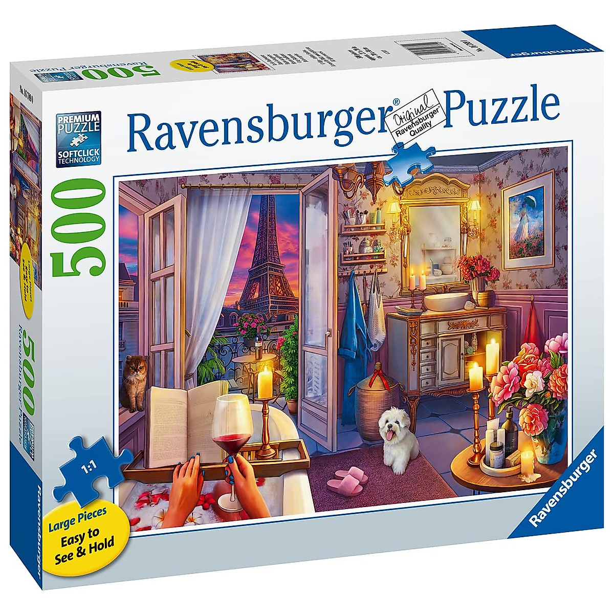 Ravensburger Cozy Bathroom Jigsaw Puzzle - 500 Piece Large Format | Adult Friendly | Unique Softclick Technology Vibrant & Glare-Free | FSC-Certified Sustainable Product