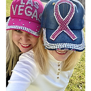 Popfizzy Bling Pink Las Vegas Hat for Women Rhinestone Hat, Bedazzled Baseball Caps, Distressed Hat, Fancy Bejeweled Hats, Sparkle Studded Ball Caps