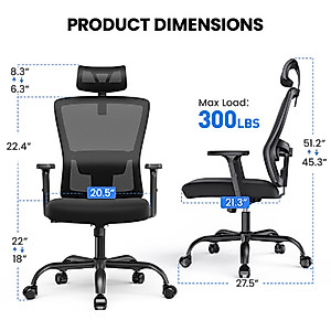 NOBLEWELL Office Chair Ergonomic Office Chair with Large Seat, Lumbar Support Computer Chair, Desk Chair with Adjustable Headrest, Armrest