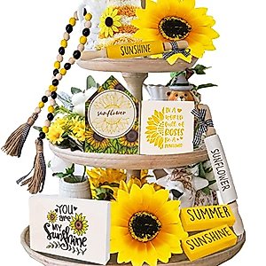 10 PCS Sunflower Tiered Tray Decor,Sunflower Farmhouse,Sunflower Tray,Sunflower Mini Rolling Pins,Faux Sunflower Flower,Sunflower Beaded Garland,You are My Sunshine Tiered Tray Decor,Home Decor Gift