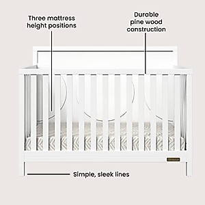Child Craft Orbit 4 in 1 Convertible Crib, Modern Contemporary Baby Crib Converts to Toddler Bed, Day Bed and Full Size Bed, 3 Adjustable Mattress Heights (Matte White)