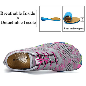 Womens Barefoot Gym Running Walking Trail Beach Hiking Water Shoes Aqua Sports Pool Surf Waterfall Climbing Quick Dry Grey/Pink