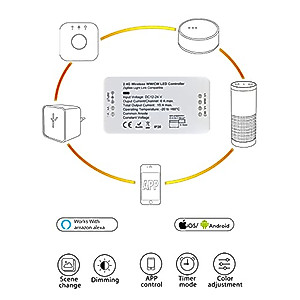 LED Strips Controller RGB CCT/ RGBW Zigbee Controller ww/cw and Dimmer Controller Smart Strip Light Controller Work with Amazon Echo Plus for DC12-24V LED Strip Lights (Dimmer Controller)