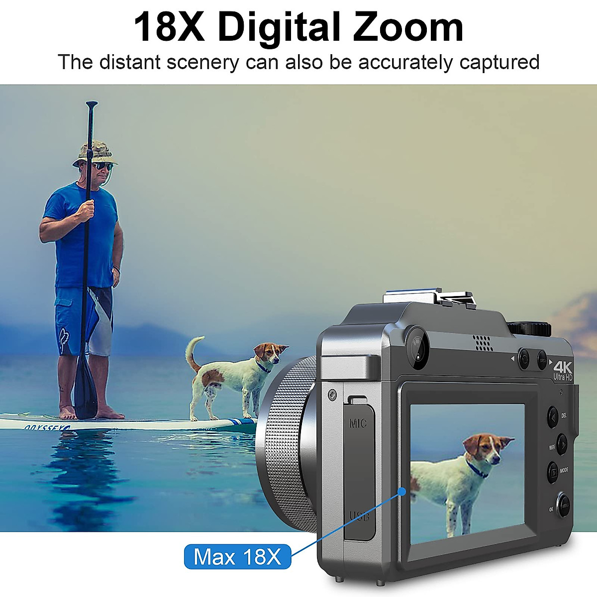 Digital Camera,4K Cameras for Photography,18X Digital Zoom,2 Batteries,32G TF Card,AutoFocus,Anti-Shake,Dual Camera,48MP Vlogging Camera for YouTube,Live Stream,Beginners Gray