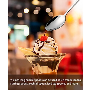 Lovingly Yours 7.5-Inch Long Handle Ice Tea Spoons, Ice Cream Spoons, Coffee Spoons, Long Spoons for Stirring, Stainless Steel Spoons for Dessert, Sundae, Shakes