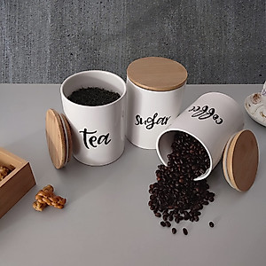 Kitchen Food Storage Ceramic Canister,Airtight Ceramic Canisters with Bamboo Lid,For Coffee, Sugar,Tea Storage Containers 24.68 FL OZ (730 ML),Set of 3