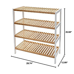 Organize It All 4 Tier White Sonora Bamboo Shelf | Dimensions: 28.74" x 12.99" x 30.98 | Freestanding | Space Saving | Bathroom Storage | White