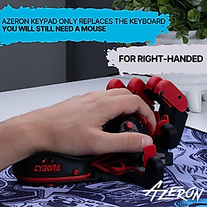 AZERON Cyborg Gaming Keypad – Programmable One Handed Gaming Keyboard for PC Gaming – with Analog Thumbstick and 29 Programmable Keys – 3D Printed Customized Keypad – for Righties (Red)