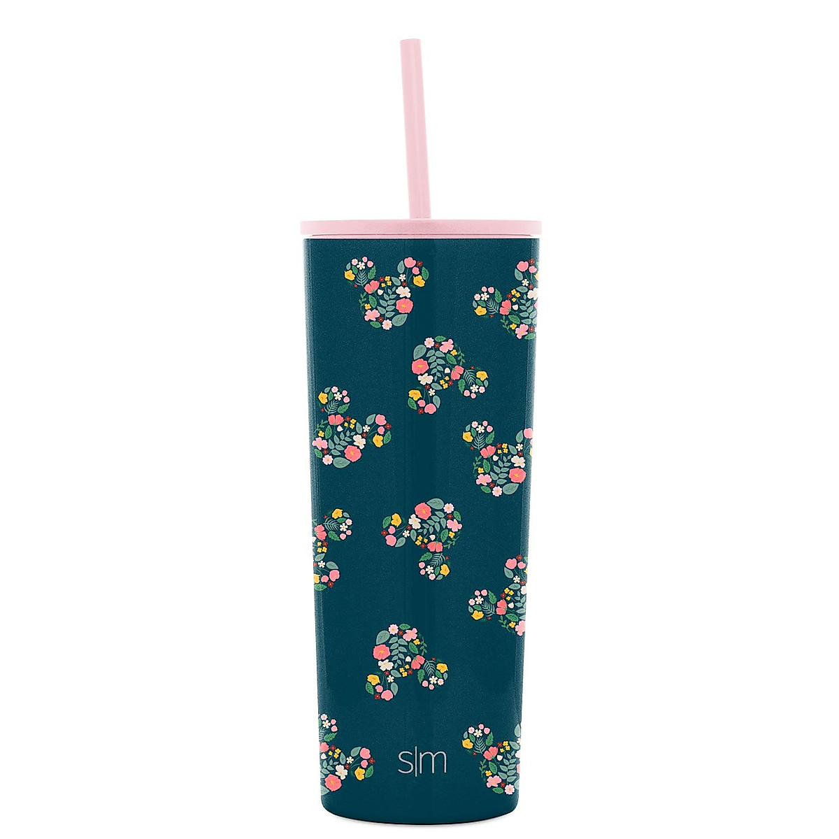 Simple Modern Disney Character Insulated Water Bottle Tumbler with Straw Lid -Stainless Steel Reusable Wide Mouth Travel Cup 24oz Tumbler Mickey Mouse Floral Riptide