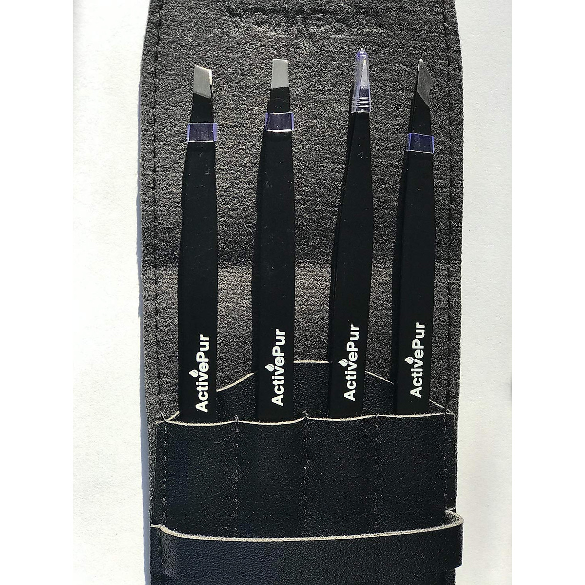 ActivePur, 4 Pcs Tweezers Set Precision for Facial Hair, Ingrown Hair, Splinter for Eyebrows Blackhead and Tick Remover, Best Professional Stainless Steel Seller Hair Remover Tweezer Set w/PU Bag.