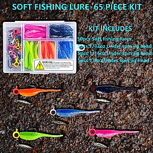 UperUper 65Pcs Crappie Jigs Lure kit, 2 inch Crappie Bait with Fishing Jig Heads Hooks for Saltwater Freshwater Bass Trout