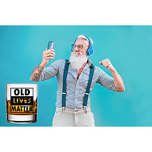 COOL AF Old Lives Matter Wine and Whiskey Glass Gift Set For Men and Women - His and Hers Gift for Anniversary, Birthday, Retirement - Great Gift for Married Couples Grandma and Grandpa, Dad and Mom