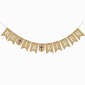 BESTOYARD HE is Risen Easter Decorations Easter Banner Cross Burlap Banners Garland for Easter Decorations Party Favors Photo Props