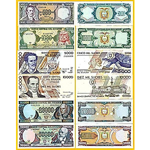 EC 1988 ECUADOR FLAWLESS 1988-99 COMPLETE DENOMINATION SET! 11 DIFF SCARCE BANKNOTES!! Gem Crisp Uncirculated