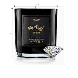 Gold Digger Sparkle Candle with Diamond Inside | Foreverwick Candles | Scented Soy Candles Gifts for Women Sexy Candle Gift | Anniversary Candles All-Natural Organic Soy Candle 14oz | 70h