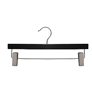 NAHANCO 21214RC 14” Wooden Pant Skirt Hanger with Chrome Hook and Clips , Black (Pack of 100)