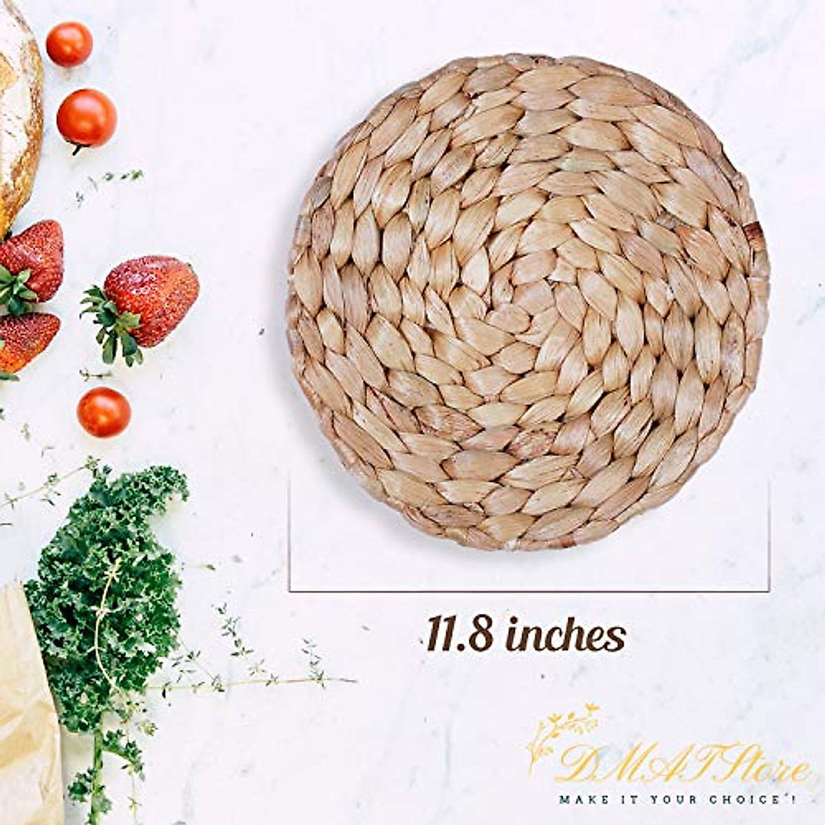 💖 Water Hyacinth Placemats - Round Woven Placemats - Trivets for Hot Dishes - Wicker Placemats - Heat Resistant Non-Slip Trivets for Table - Durable Trivets for Hot Dishes (Seagrass11.8-6pcs)