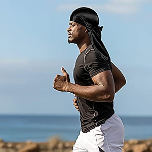 DACKRITO 2 Pieces Silky Durag Pack for Men Women, Premium Satin Doo Rag Headwrap with Long Tail for 360 Waves