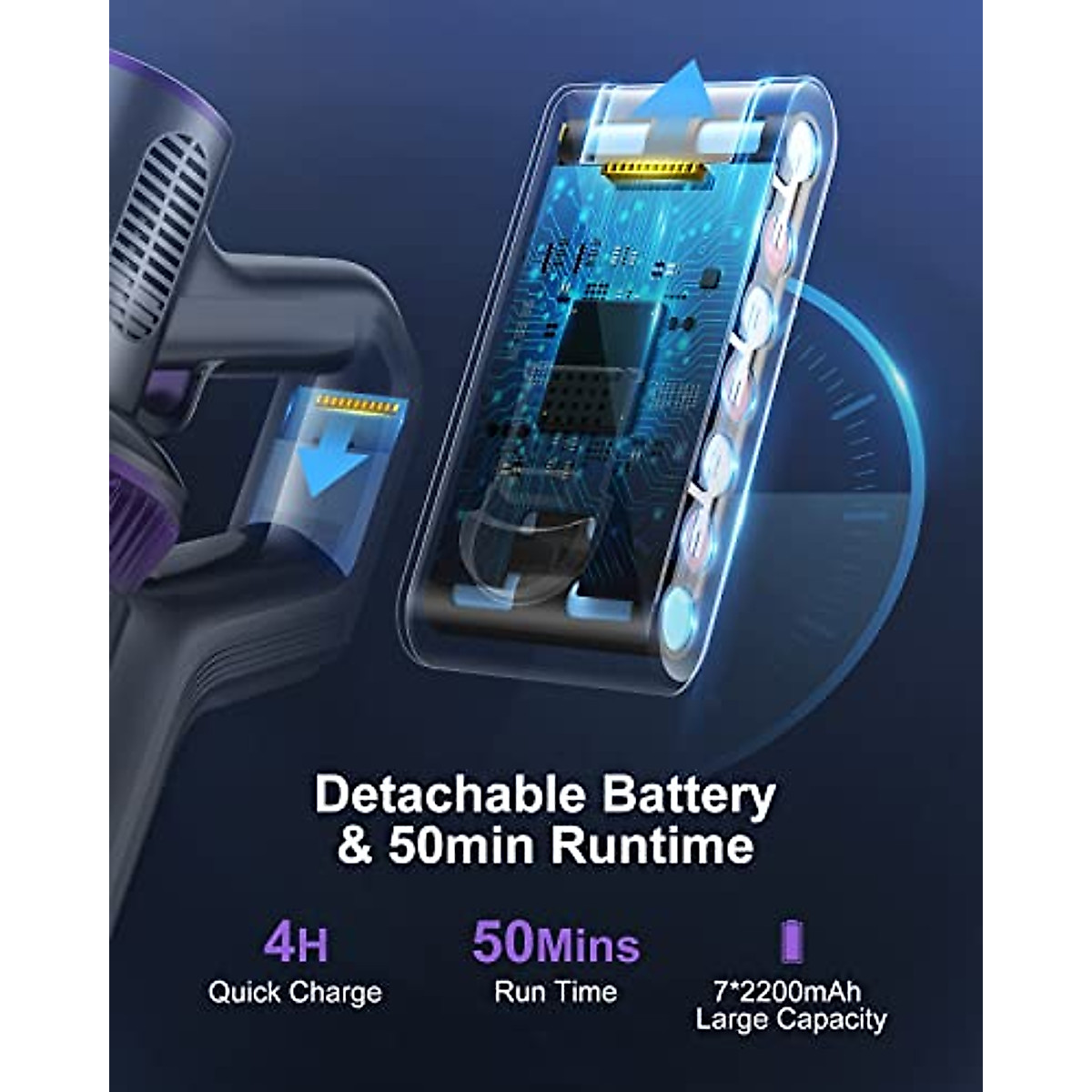 WLUPEL Cordless Vacuum Cleaner, 33Kpa Stick Vacuum Cleaner, 400W Handheld Vacuum with LED Touch Screen, 50mins Runtime for Pet Hair, Carpet and Hardwood Floor(KB-H015)