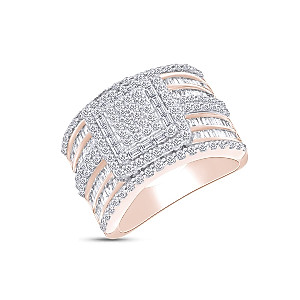 AFFY 2 Carat Round & Baguette Cut Natural Diamond Rectangle Frame Wedding Band Ring In 14K Rose Gold Over 925 Sterling Silver (2 Cttw, I2-I3 Clarity), Ring Size-9