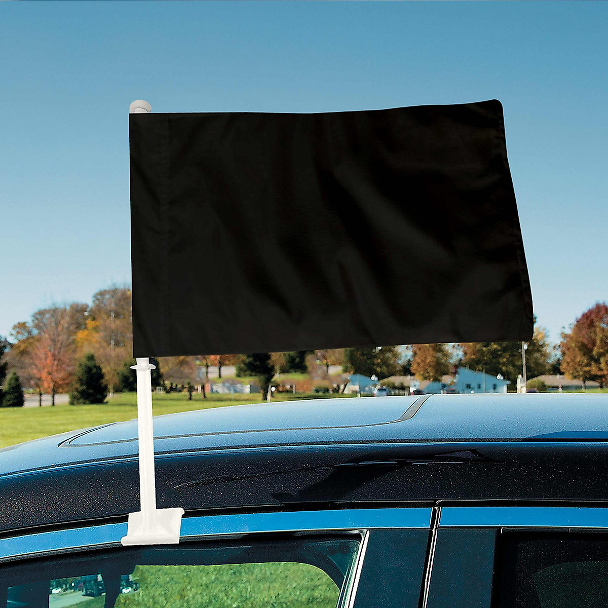 Solid Black Car Window Clip Flag Fade Resistant Vehicle for Patriotic, Sports Events, Parades - Premium - Double Side Printing (Pack of 100)