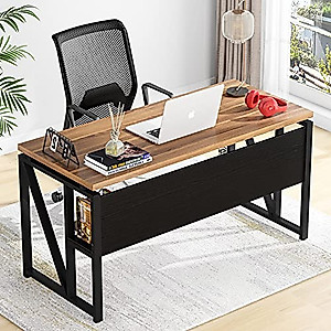Tribesigns L Shaped Desk with Drawer Cabinet, 55" Executive Computer Desk and lateral File Cabinet, 2 Piece Home Office Furniture with Drawers for Hanging File, Doors with Locks (Dark Walnut+Black)