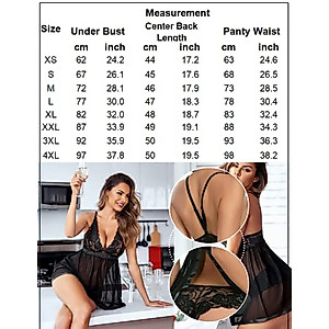 Avidlove Women V-neck Lace Babydoll Mesh Chemise Sleepwear Sexy Open Back Lingerie Black Medium