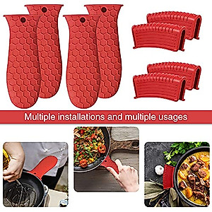 8 Pack Cast Iron Handle Cover, Silicone Hot Handle Holder, Assist Handle Holder, Non-Slip Pot Holder Sleeve, Pot Handle Covers Heat Resistant Potholder Cookware Silicone Cast Iron Handle Cover, Red