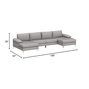 Casa Andrea Milano Modern Large Tweed Fabric U-Shape Sectional Sofa, Double Extra Wide Chaise Lounge Couch