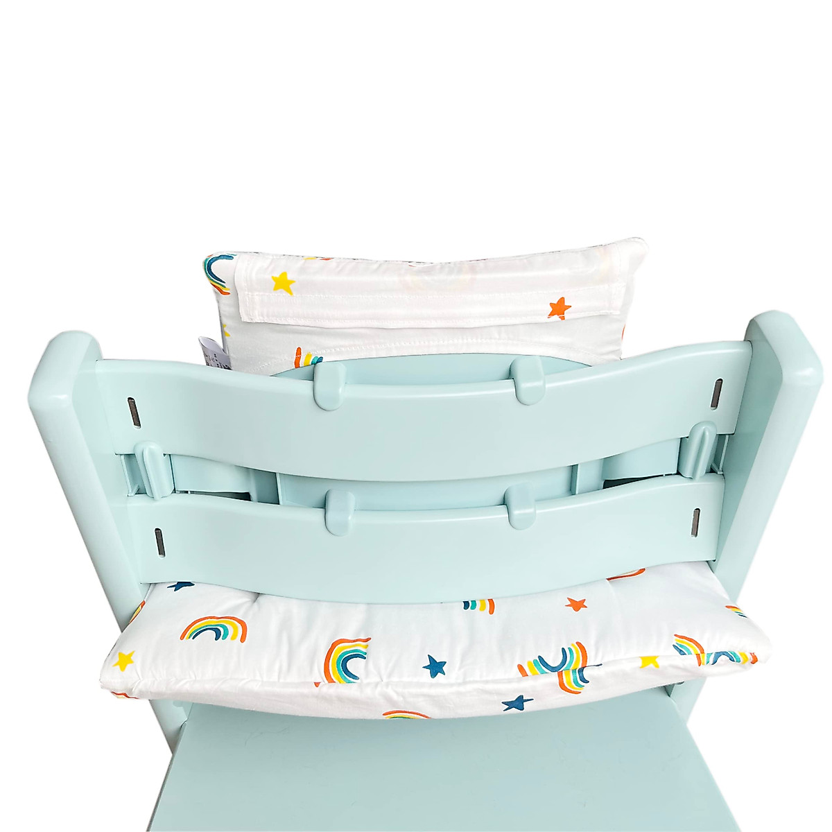 ZARPMA Highchair Cushion Compatible with Stokke Tripp Trapp Chiar High Chair Insert Cotton Fabric Cover Filled with Cotton Padding (White Rainbow)