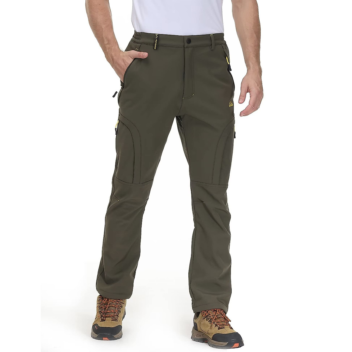 MAGCOMSEN Hiking Pants Mens Winter Pants Thick Pants Camping Pants Fleece Lined Pants Snow Pants Men Green