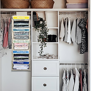 Weekly Clothes Organizer for Kids-Day of The Week Clothes Organizer for Kids-Kids Daily Clothes Organizer-Monday Friday Clothes Organizer-Kids Closet Organizer (Warm white)