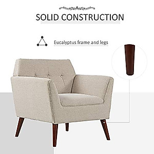 HOMCOM Traditional Living Room Chair, Armchair with Button Tufted Polygonal Straight Back, Single Sofa with Thick Padding, Light Grey