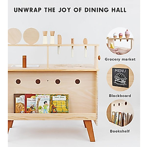 PairPear Kids Kitchen Playset,Wooden Toys Kitchen with Pretend Play Food Dishes and Sink,Toddler Play Kitchen Accessories Gift for Girls Boys Age 3+