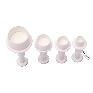 4 Pcs Set Plastic Round Cookie Plunger Cutters Set Fondant Cutters and Molds for Cupcake Cake Topper Decorating Holiday Baking Color White