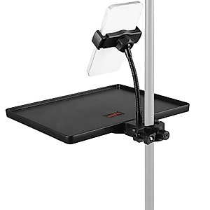 Mr.Power Microphone Stand Plastic Tray with Phone Holder, Mic Stand Clamp-On Rack Tray Holder for Most Mic Stands, for Stage, Live Streaming, Concert Performance, Karaoke (10.6" x 8") (Large)