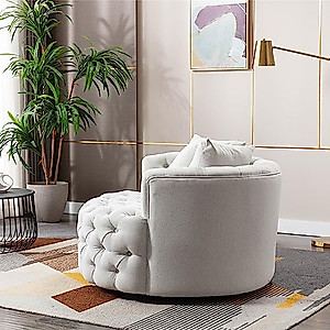 Oversized 360°Swivel Accent Barrel Chair Linen Tufted Comfy Sofachair W/3 Pillows, 42.9"W Leisure Lounge Club Upholstered Armchair Cozy Round Sofa & Chair for Home Apartment Office Hotel Living Room