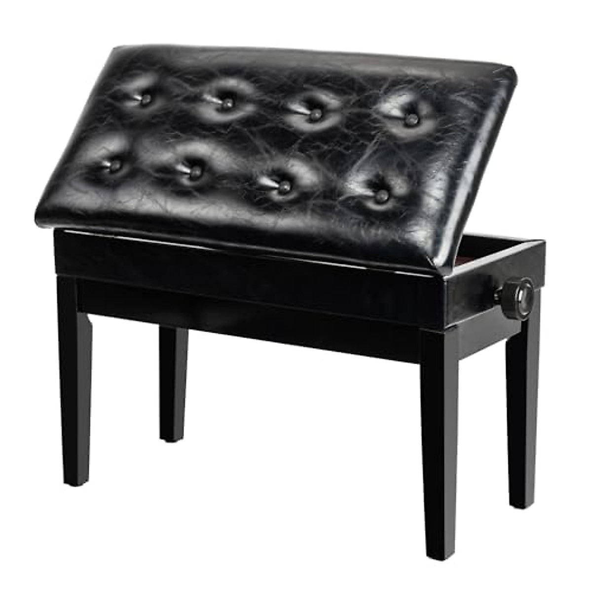 Bonnlo Adjustable Duet Piano Bench with Storage Black Faux Leather Piano Stool Deluxe Padded Seat with 2” Thick Cushion