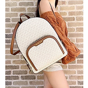 Michael Kors Jaycee Large Backpack School Bag Bundled with Michael Kors Jet Set Travel Large Trifold Wallet MK Signature (Vanilla MK)