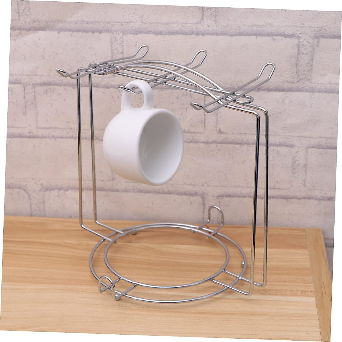 FUNOMOCYA Metal Storage Shelf Cupboard Storage Organiser Mug Holder for Counter Stainless Steel Dish Drying Rack Stainless Steel Cup Rack Hook Office Coffee