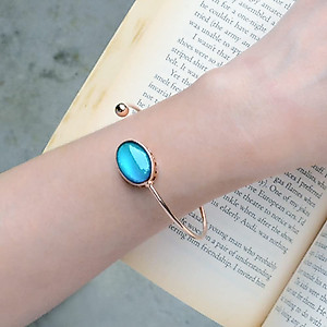 FUN JEWELS Rose Gold Mood Bracelet Oval Color Change Crystal Stone Open Cuff Wrap Stackable Bangle Gifts for Women