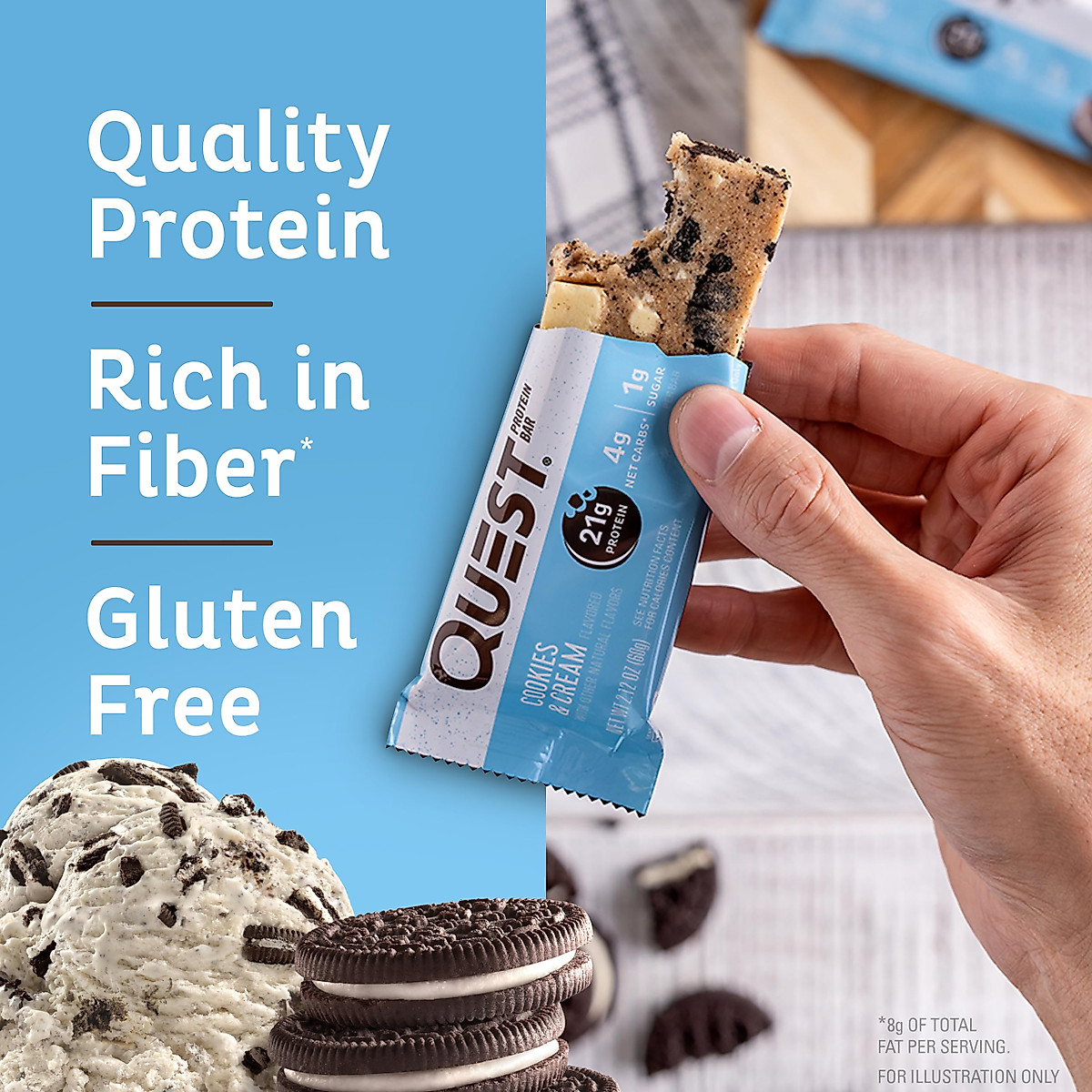 Quest Nutrition Cookies & Cream Protein Bars, High Protein, Low Carb, Gluten Free, Keto Friendly, 12 Count