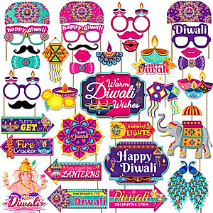 36Pcs Diwali Decorations Happy Diwali Photo Booth Props, Diwali Decorations for Home Diwali Party Photo Booth, India Festival of Lights Diwali Props, Photo Booth Diwali for India Festival