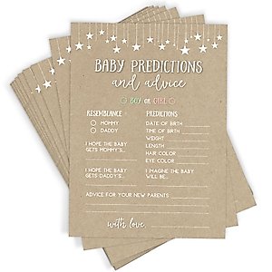 Printed Party Baby Predictions & Advice Cards for New Parents – Baby Shower Game, Wishes for Mommy & Daddy, Gender Reveal Boy or Girl, Kraft Paper Theme, 50 Cards