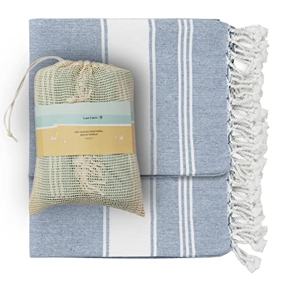 LANE LINEN 100% Cotton Beach Towel with Bag 2 Piece Towels for Adults 39"x71" Pool Extra Large Quick Dry Sand Travel - Sky Blue
