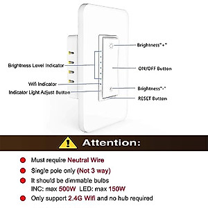 Lesim Smart Wi-Fi Dimmer Switch 2Gang Compatible with Alexa and Google Assistant, Single Pole, Needs Neutral Wire