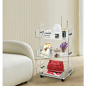 ONELUX 3-Tier Acrylic Utility Rolling Cart, Multifunction Storage Cart On Wheels