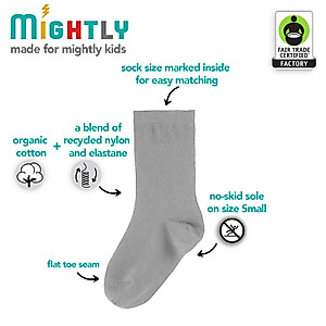 Mightly Boys' Crew Socks | Organic Cotton Certified Multi-Pack Toddler and Kids Sock Set, Mightly Stripes, Small (10-11)